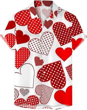 Generic Chemise boutonn&eacute;e &agrave; manches courtes pour homme pour la Saint-Valentin 2026, bleu, 4XL