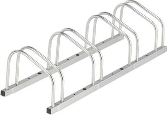 Relaxdays Fahrradständer Boden, für 4 Fahrräder, bis 50 mm Reifenbreite, Metall, Garage, Fahrrad-Aufstellständer, silber