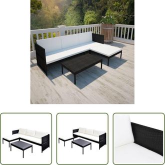 vidaXL vidaXL Gartenm&ouml;bel - 3-tlg. Garten-Lounge-Set mit Kissen Poly-Rattan Schwarz