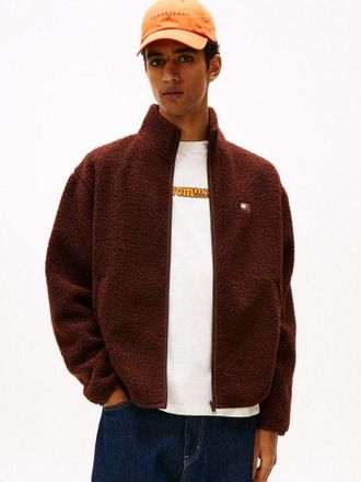 Tommy Jeans Sweatjacke BADGE TEDDY Relaxed fit, Teddy-Fleece, Stehkragen