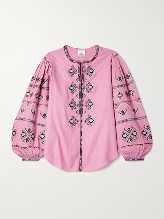 Isabel Marant Zielle Bluse Aus Seidengaze Mit Stickereien Und Verzierungen - Pink