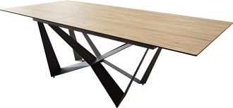 DELIFE Esszimmertisch Edge Keramik Laminam Sabbia Eichefarbig 180-220x100 Spider Flachstahl Schwarz ausziehbar