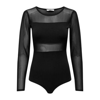 Only Amelia LS Bodysuit Mesh Panel Langarm - - Tops - Damen - Schwarzk - XS