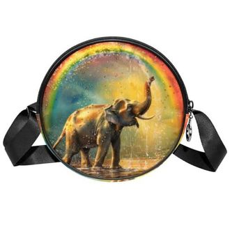 Generic Circle Sac &agrave; bandouli&egrave;re pour femme, &eacute;l&eacute;phant arc-en-ciel, petit sac &agrave; dos &agrave; bandouli&egrave;re avec fermeture &eacute;clair, bretelles r&eacute;glables, sac &agrave; main rond d