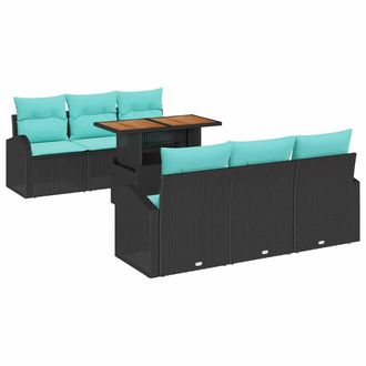 vidaXL Set Divano Da Giardino 7 Pz Nero Poly Rattan Vidaxl
