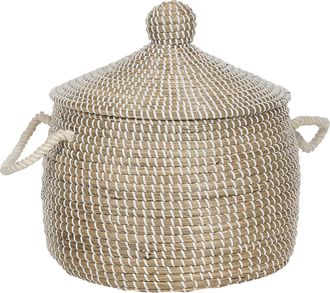 Beliani Aufbewahrungskorb mit Deckel Griffen Seegras natürlich geflochten Boho Mytho