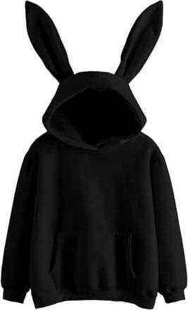 Generic Veste &agrave; capuche avec oreilles de lapin &agrave; manches longues avec oreilles de lapin - Sweat &agrave; capuche western pour femme, Noir, XXL