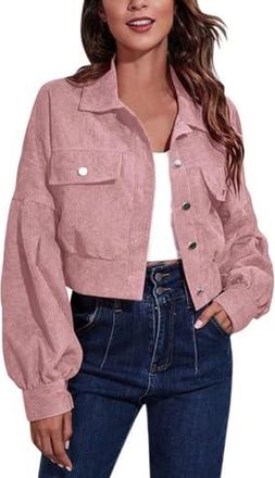 Generic 2026 Printemps Femmes Mode Velours C&ocirc;tel&eacute; Veste Automne Hiver &Eacute;paules Tombantes Manches Longues Courte, rose, M