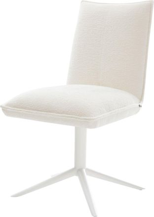 DELIFE Esszimmerstuhl Lelio-Flex Fu&szlig;kreuz Wei&szlig; Boucl&eacute; Soft Beige 360&deg; drehbar Wippfunktion Taschenfederkern