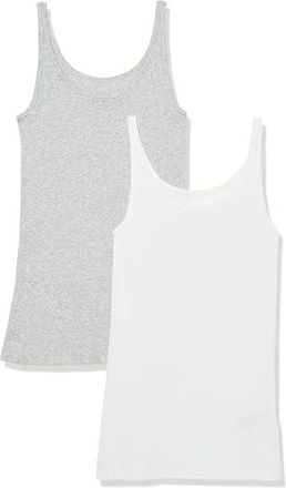 Amazon Essentials Débardeur Coupe ajustée à Fines Bretelles Femme, Lot de 2, Blanc/Gris Clair Chiné, XXL