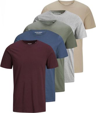 Jack & Jones Herren JJEORGANIC Basic Tee SS O-Neck 5PK Pack D (Crockery, PR, LGM, Denim Blue, Agave Green), XXXL