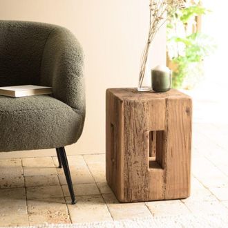 Macabane SANDY - Tabouret carr&eacute; 30x30cm bois Pin recycl&eacute;