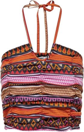 Only &Auml;rmelloses Russet Orange Top mit Print - - Tops - Damen - Mehrfarbig - S