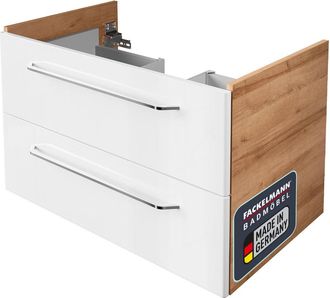 Fackelmann Milano Waschbeckenunterschrank mit Schubladen - Unterschrank für Waschtisch im Bad (80 cm x 49,5 cm x 48 cm) - Badschrank hängend in Weiß mit Holz bra