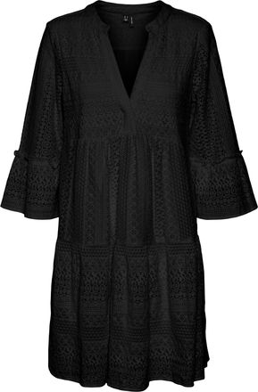 Vero Moda Damen Mini-Kleid Tunika aus H&auml;kelspitze VMHoney Lace 3/4 Arm V-Neck 10275875 Black S