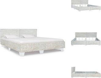 vidaXL Bett Grau Natur Rattan 180x200 cm - Rattan Bett - Massivholz Bett - Mahagoni Bett - Mangoholz Bett - Doppelbett