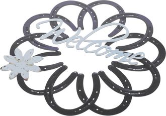 Lurrose Eisen Wandhänger Willkommensschild mit Blumenmotiv Schwarze Gartendeko für Haustür Langlebiges Outdoor Home Wall Pendant als Dekoratives Fronttür Orna