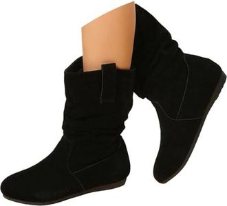 Minetom Bottines Larges en Daim pour Femme Bout Bas Bottes Court À Enfiler avec Boucle Bottes De Marche Confortables Et Légères A1 Noir 36 EU