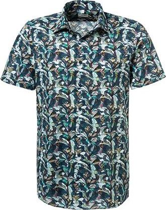 Olymp Herren Kurzarmhemd blau Baumwoll-Stretch