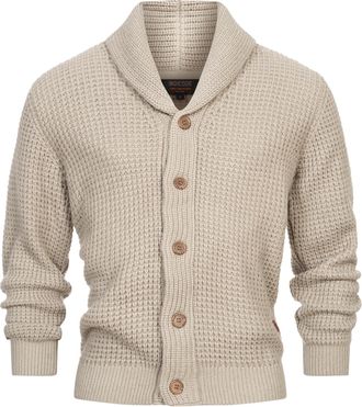 Indicode Herren INBrandox Strickjacke mit Schalkragen und Knopfleiste | Fein-Strick Cardigan für Männer Stone, XL