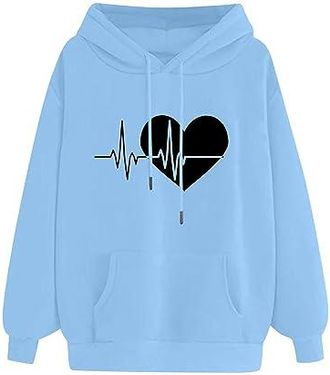 Generic Sweat &agrave; Capuche imprim&eacute; avec Motif de Marque de coeur pour Femmes, Haut Ample et Confortable avec Cordon de Serrage Sweat Streetwear Femme Vetements S