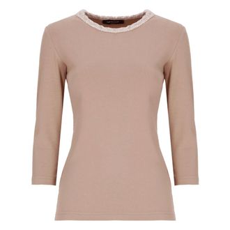 Fabiana Filippi T-shirt &agrave; encolure orn&eacute;e de sequins - Femme - Tops - Beige - Taille: 36 FR