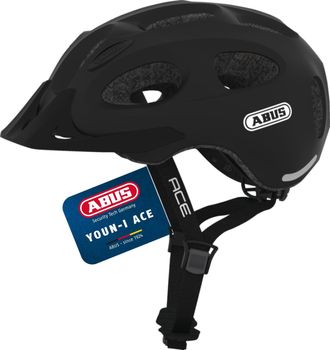 ABUS Stadthelm Youn-I ACE - mit integriertem LED-Rücklicht - Fahrradhelm für den Alltag - für Damen und Herren - Schwarz, Größe S, S (48-54 cm)