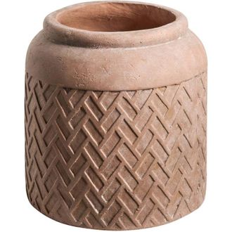 Beliani Pot de Fleurs Int&eacute;rieur et Ext&eacute;rieur en Fibre dArgile Rond Jardini&egrave;re Peinte 35 x 35 x 36 cm Beige Gerakas