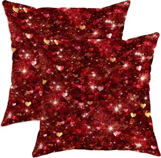 Generic Herzen, Romantisch, Festlich, Glitzer, Sterne, Rot Kissenbezug Mit Rei&szlig;verschluss Kissenh&uuml;lle Dekorative Zierkissenbez&uuml;ge F&uuml;r Hotel Schlafzimmer Sofa 