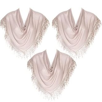 Hat To Socks Foulard Triangulaire avec Bande de Dentelles aux Fuseaux à Franges, pour les Femmes 3 Pack (Latté)
