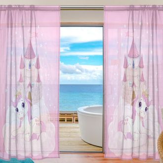 Alaza Durchsichtiger Voile-Vorhang, Schloss und Einhorn, Polyester, f&uuml;r Schlafzimmer, Dekoration, Zuhause, T&uuml;rdekoration, K&uuml;che, Wohnzimmer, 2 Paneele, 198 