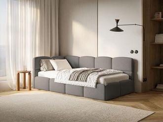 Selsey Polsterbett 90x200 cm Links mit Bettkasten Jugendbett für Kinderzimmer Inkl. HR30 Matratze Stabiler Kiefern Fichtenholzrahmen Gepolstetes Kopfteil Kom