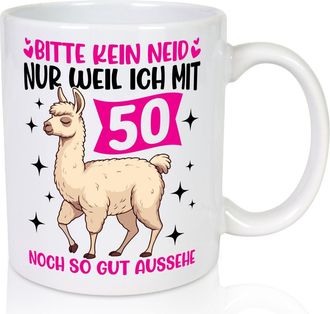 Generic 50. Geburtstag | 50 Jahre | Lama | gut aussehen - Tasse Weiss - Kaffeetasse/Geschenk/Familie
