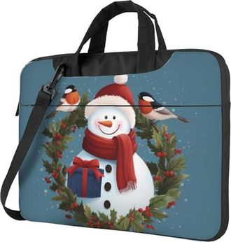 Generic Sac pour ordinateur portable de 15,6, motif bonhomme de neige et oiseau de No&euml;l avec bandouli&egrave;re - Housse de protection antichoc pour ordinateur porta