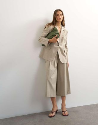 Topshop pantalon large court pliss&eacute; avec ceinture beige-Neutre
