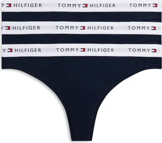 Tommy Hilfiger String, Damen, Gr. XL (42/44), 3 Stk., schwarz night navy, Jersey, Obermaterial: 95% Baumwolle, 5% Elasthan, TOMMY HILFIGER UNDERWEAR, k&ouml;rpernah, Unte