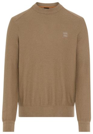 HUGO BOSS Strickpullover Anion Cotton Cashmere Rundhalsausschnitt, Regular Fit, BOSS-Label