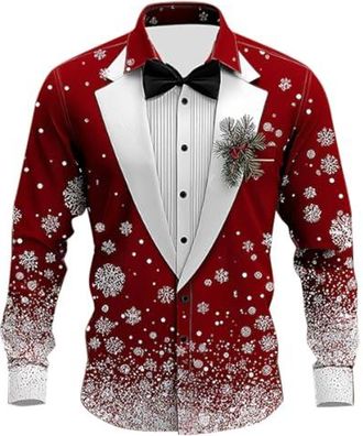 Generic Chemise fantaisie de Noël pour homme, imprimé en 3D, faux smoking avec motif flocon de neige, arbre à neige, chemises à manches longues, pour dîner, b