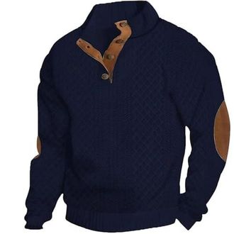Generic Pull de sport &agrave; manches longues en cachemire pour homme, d&eacute;contract&eacute;, bouton en cachemire avec coudi&egrave;res, bleu marine, XXL