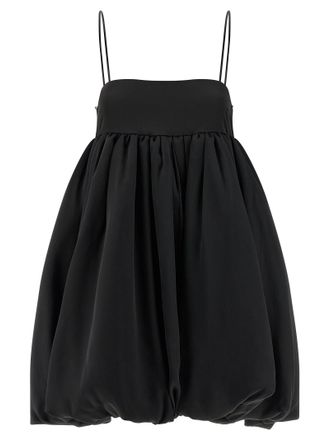 Rotate Satin Balloon Silhouette Dress - Black