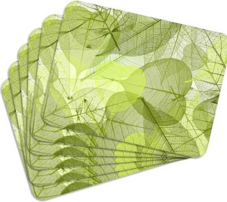 MG Design Set aus 6 Kork-Platzsets - Abstract Leaves 2 - 30 x 40 cm - hitzebest&auml;ndig & abwischbar, mit Korkr&uuml;ckseite