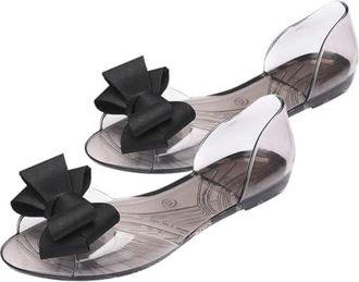 FOMIYES Sandales Plates Femme Gelée à Bout Ouvert avec Noeud Sandales été Légères pour Plage Chaussures et Confortables Noir