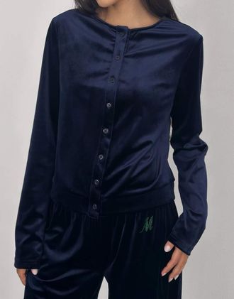Motel Kellen - Gilet boutonn&eacute; densemble en velours - Bleu marine