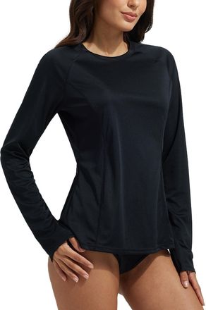 Baleaf Damen Rashguard Shirt UPF 50+ Surfanzug Schnelltrocknend Sonnenschutz Outdoor T-Shirt Schwarz XL