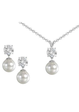 Firetti Ohrstecker und Halskette mit Perle und Zirkonia (4tlg.)