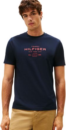 Tommy Hilfiger Herren T-Shirt Kurzarm Stack Graphic Tee mit Rundhalsausschnitt, Blau (Desert Sky), XXXL