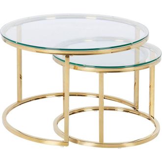 Beliani Beliani - Couchtisch 2er Set Gold aus Glas Edelstahl Rund Gl&auml;nzend Glamour Stil Elegant Edel f&uuml;r Wohnzimmer