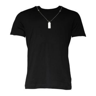 Dolce & Gabbana Schwarzes Baumwoll-T-Shirt mit Halskettenverzierung - - Tops - Herren - Schwarzk - 3XL