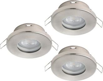 Eglo 3er Set LED Einbaustrahler Favazzina, runde Deckenspots, Deckenstrahler flach aus Metall in Silber, inkl. GU10 Leuchtmittel, warmwei&szlig;, &Oslash; 8,5 cm