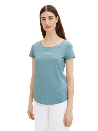 Tom Tailor Damen 1036192 Basic T-Shirt mit Schriftzug, 30838 - Tourmaline, M